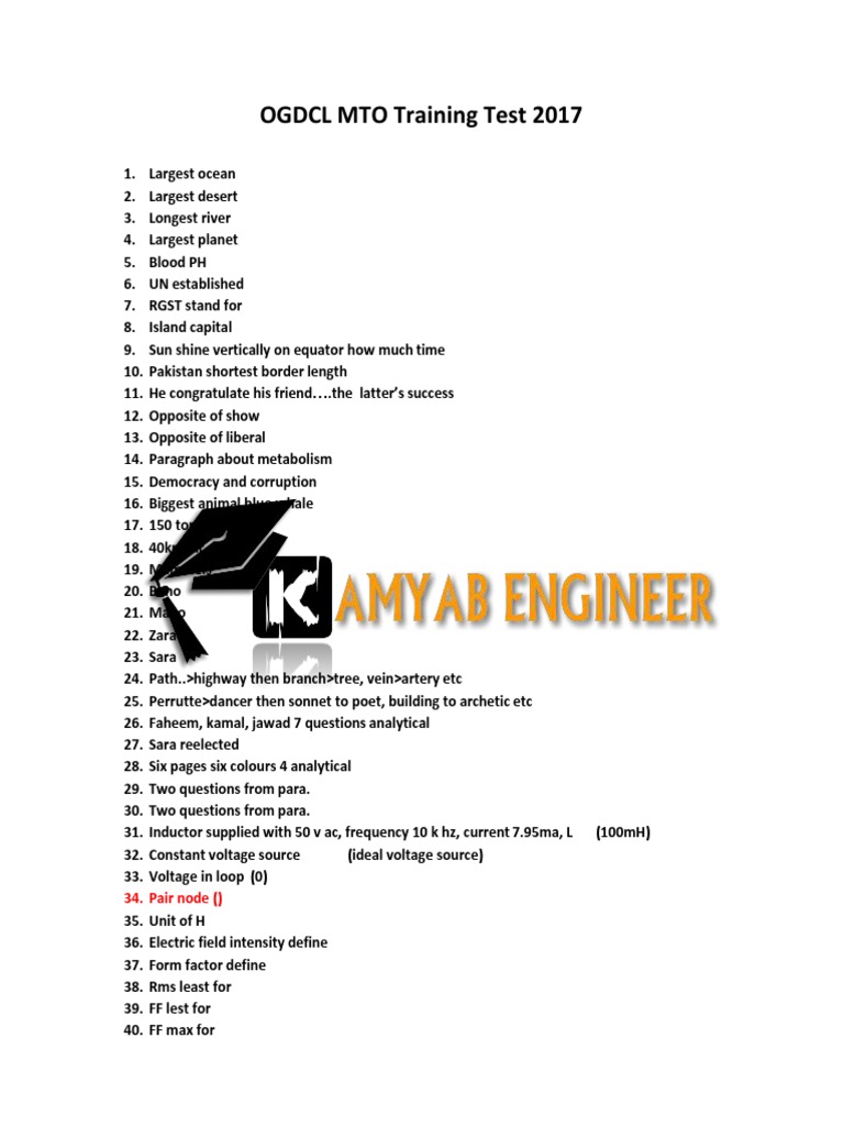 OGDCL MTO Training Test 2017 | PDF | Electronic Circuits | Amplifier
