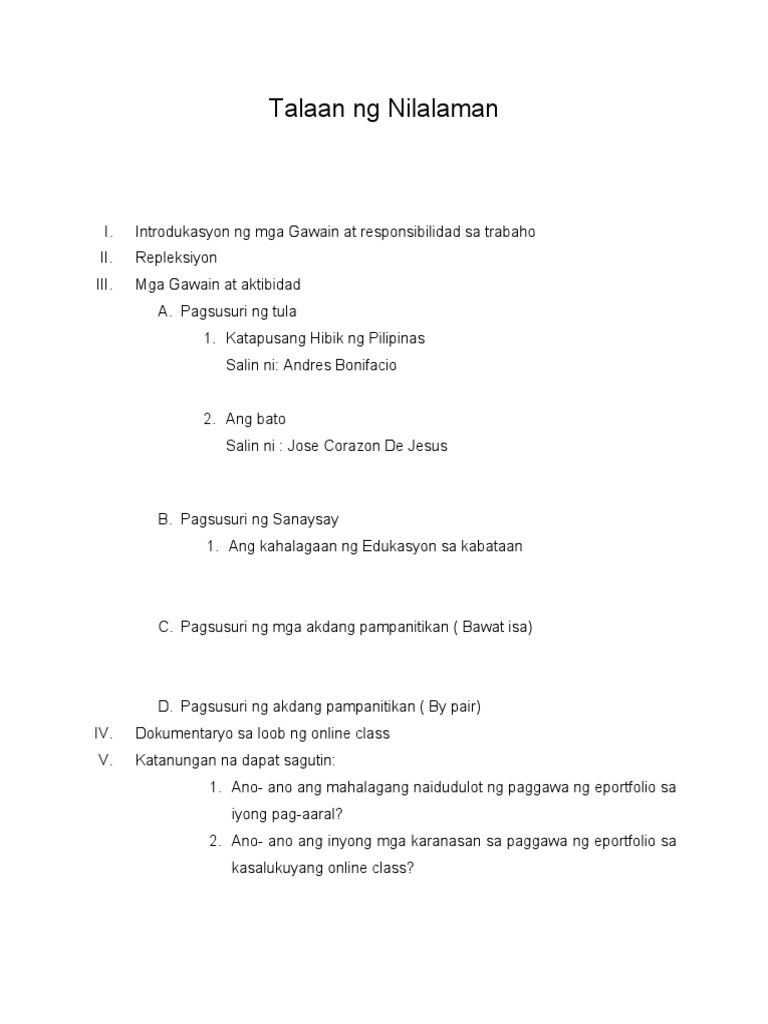 Talaan NG Nilalaman | PDF