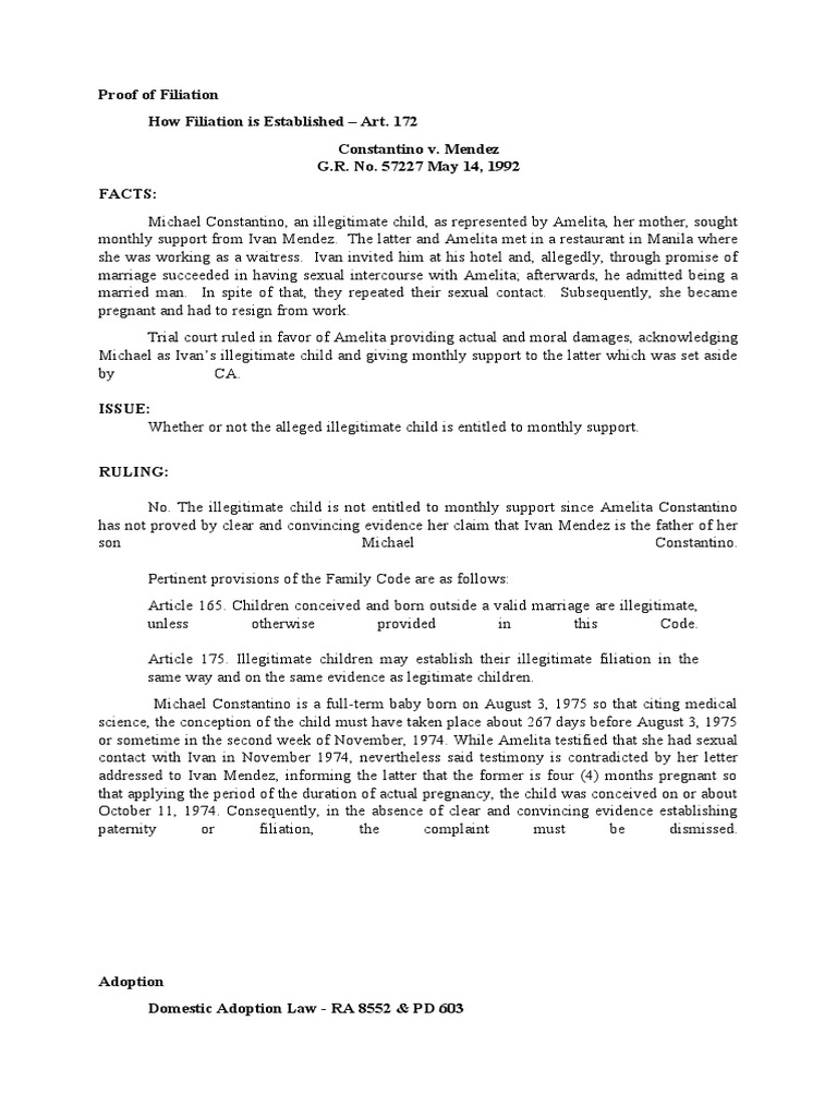 Case Digests and Summary of Doctrines Adoption | PDF | Adoption | Legal ...