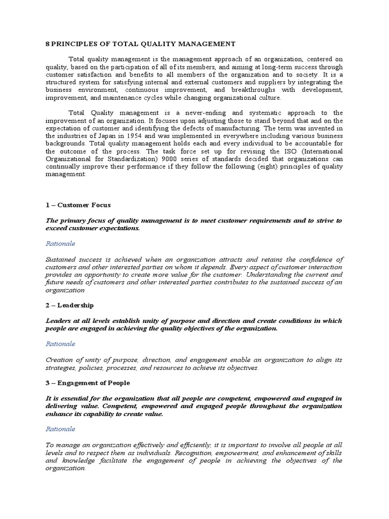 8 Principles of Total Quality Managemen1 | PDF | Quality Management ...