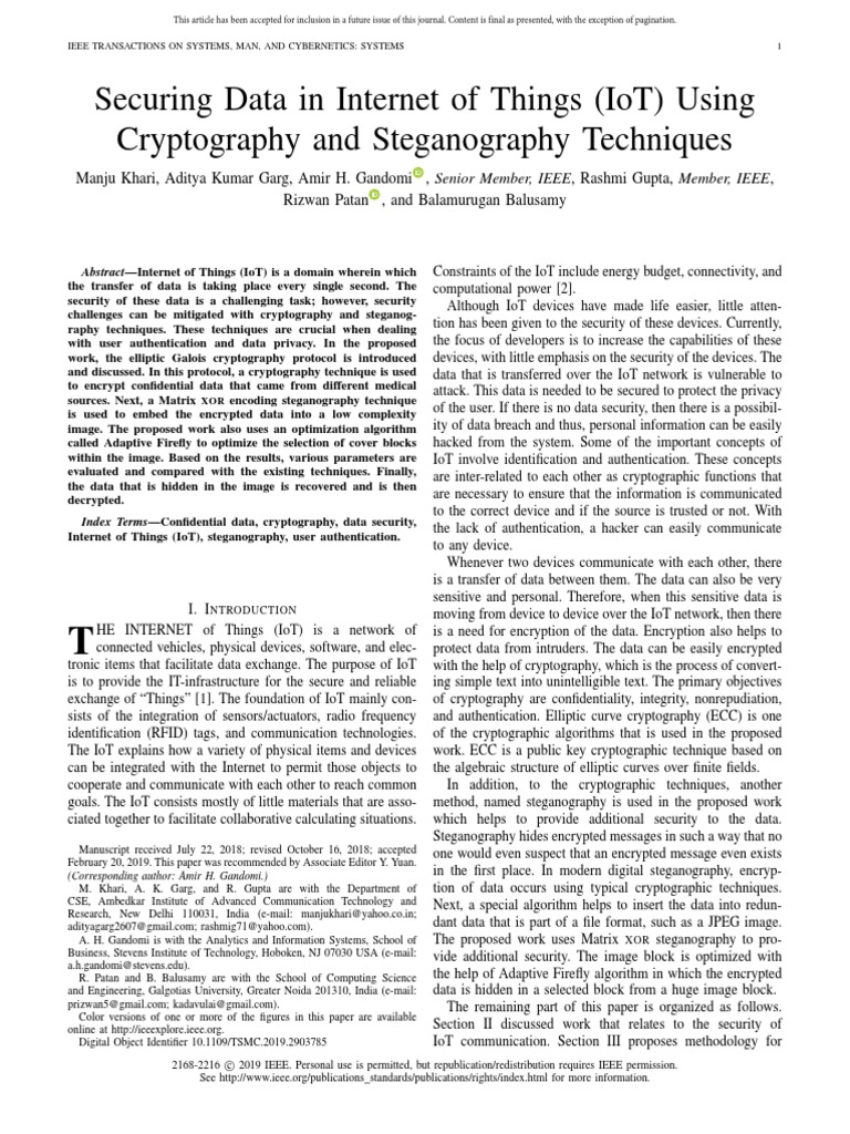 Securing Data In Iot Using Cryptography And Steganography Pdf
