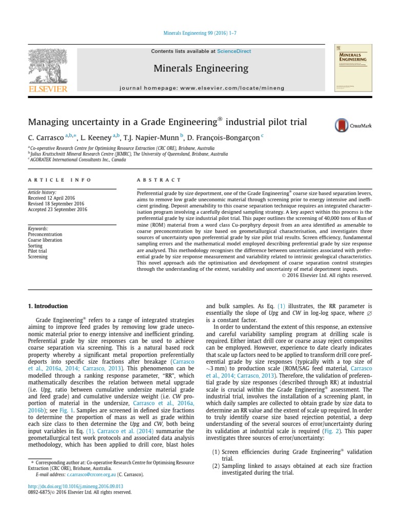 Minerals Engineering: C. Carrasco, L. Keeney, T.J. Napier-Munn, D ...