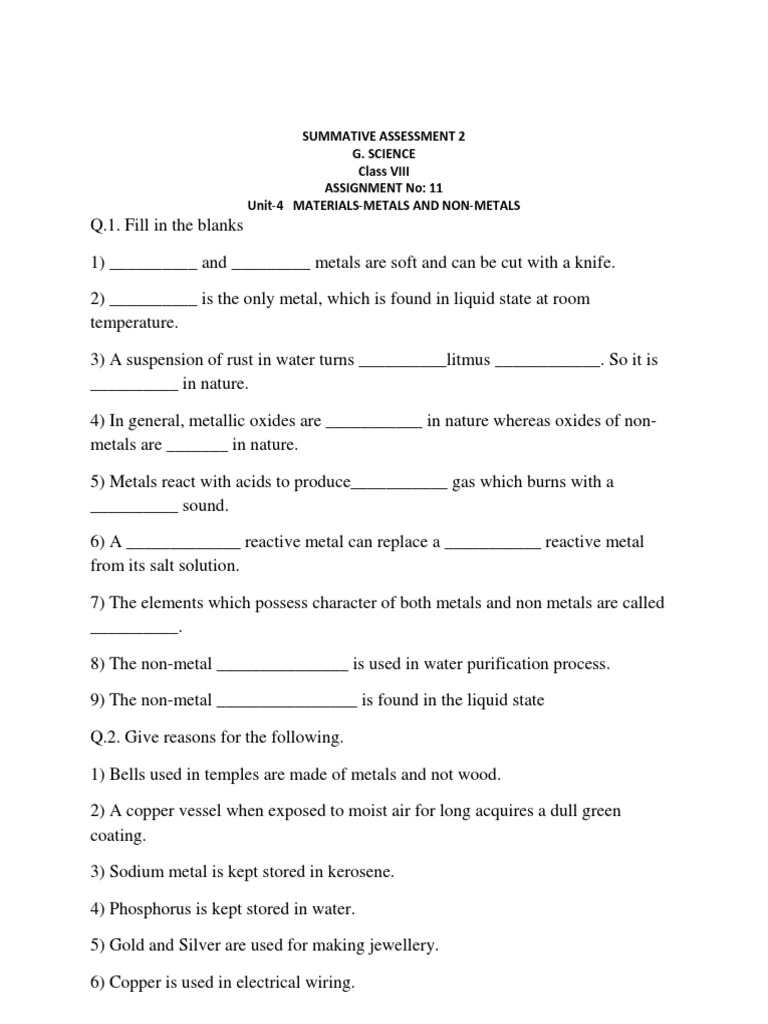 CBSE Class 8 Science Worksheet | PDF | Metals | Oxide
