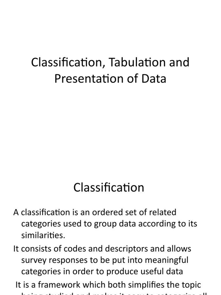 Classification, Tabulation and Presentation of Data | Download Free PDF ...