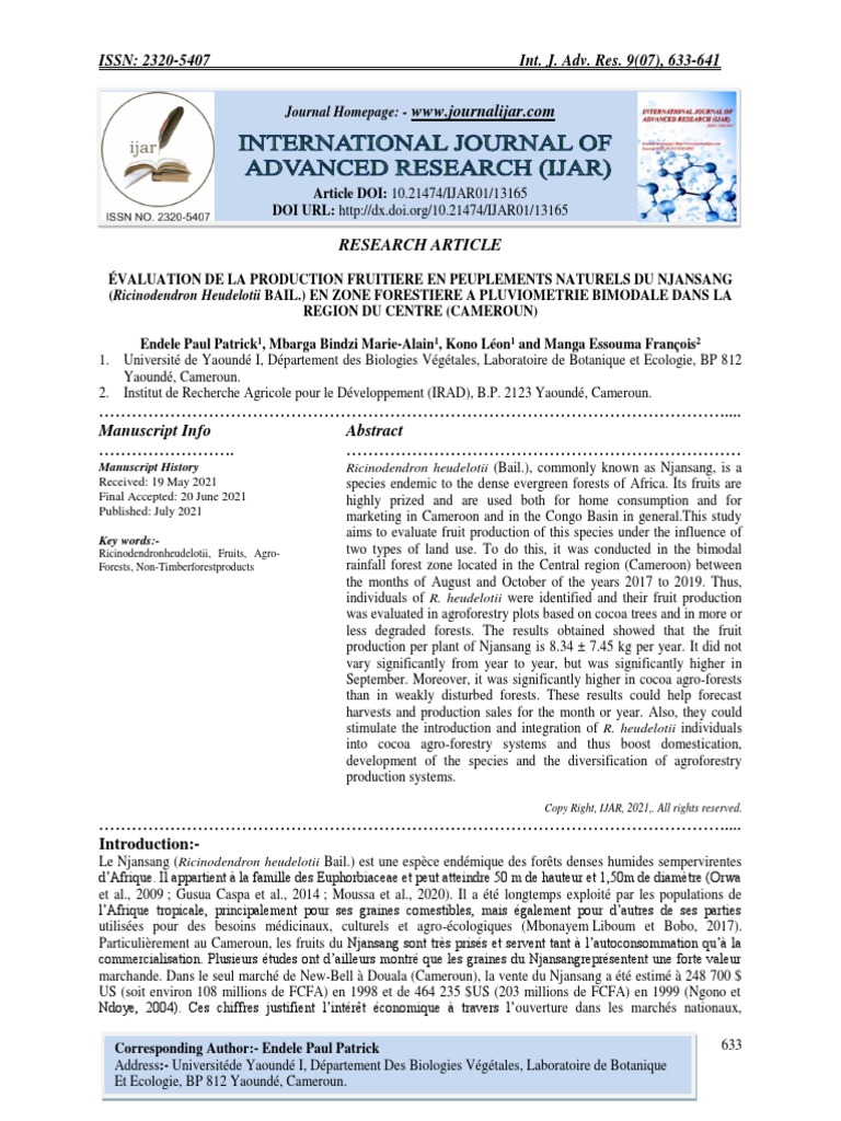 Évaluation de la production de Njansang | PDF | Plantes | Botanique