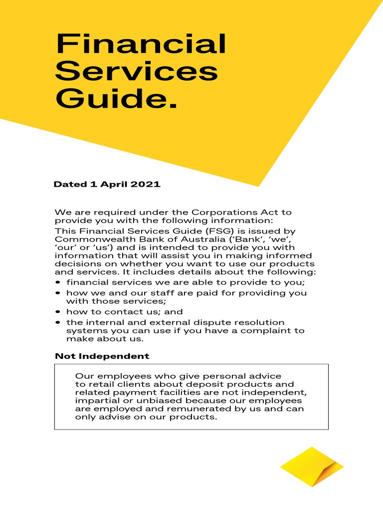 Financial Services Guide.: Dated 1 April 2021 | PDF | Insurance | Banks