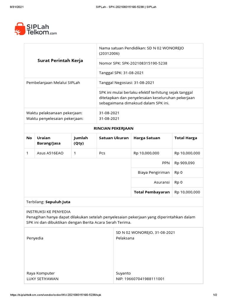 SIPLah - SPK-202108315190-5238 - SIPLah | PDF