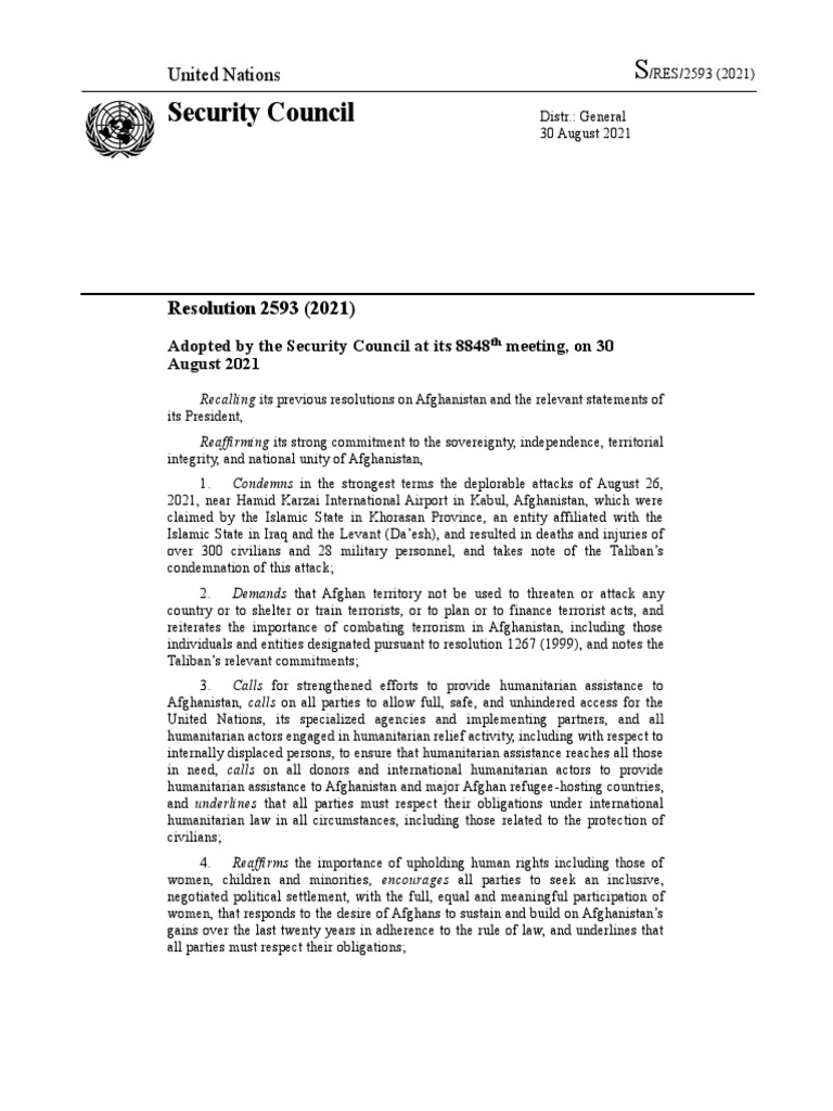 Unsc Res 2593 On Afghanistan Pdf Afghanistan Taliban
