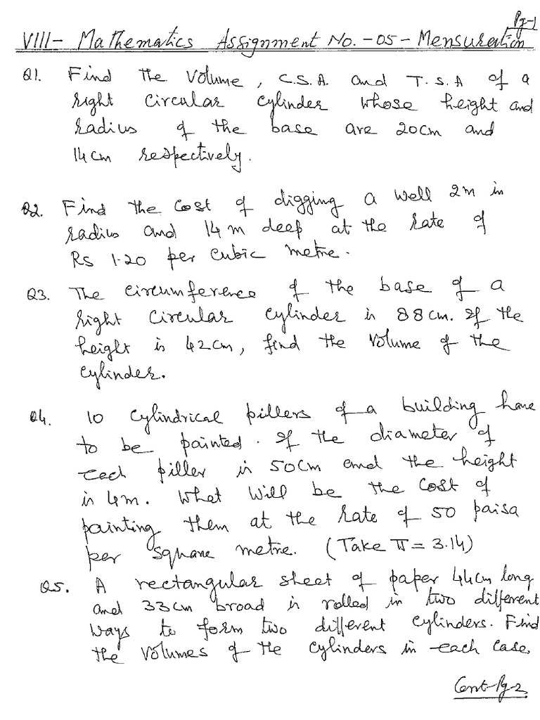 CBSE Class 8 Mathematics Worksheet - Mensuration | PDF