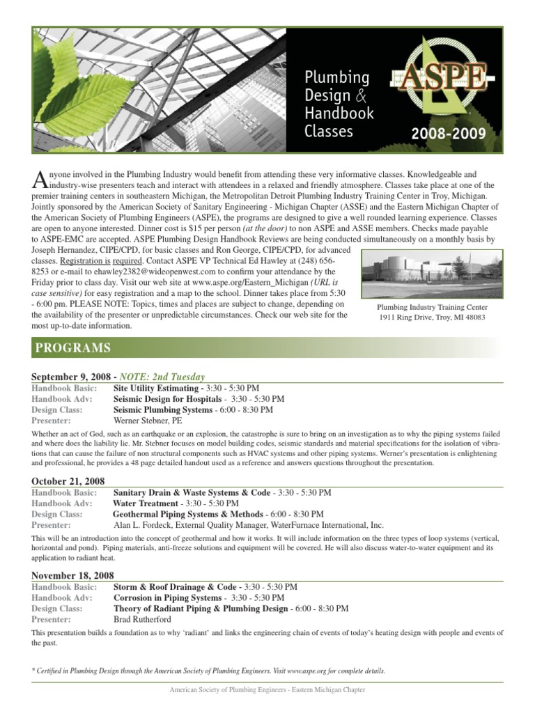 Plumbing Design & Handbook Classes: Programs | PDF | Water Heating ...