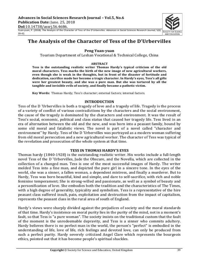 The Analysis of The Character of Tess of The D'Urbervilles | PDF | Tess ...