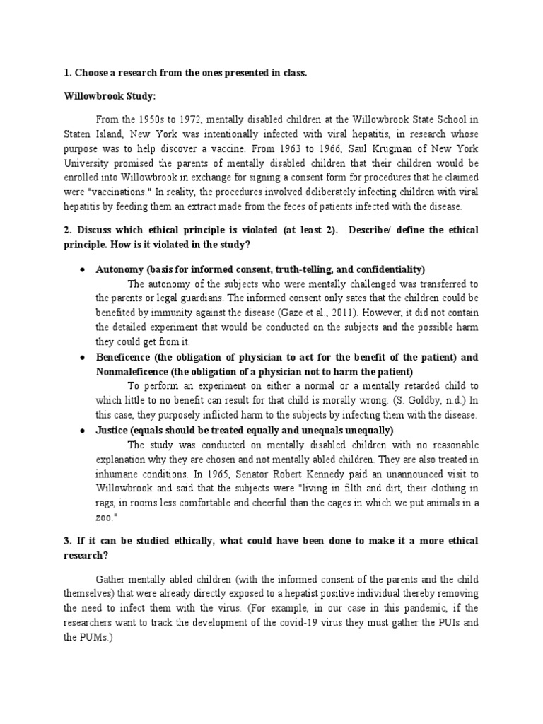 Unethical Human Experiments - Willowbrook | PDF | Medicine | Clinical ...