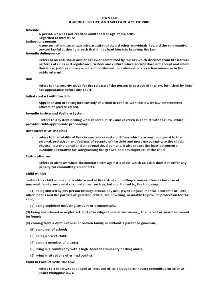RA 9344 Juvenile Justice and Welfare Act of 2006 | Download Free PDF ...