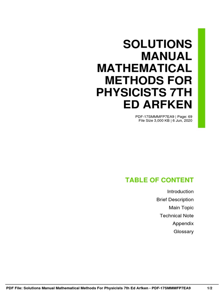 Solutions Manual Mathematical Methods For Physicists 7Th Ed Arfken ...