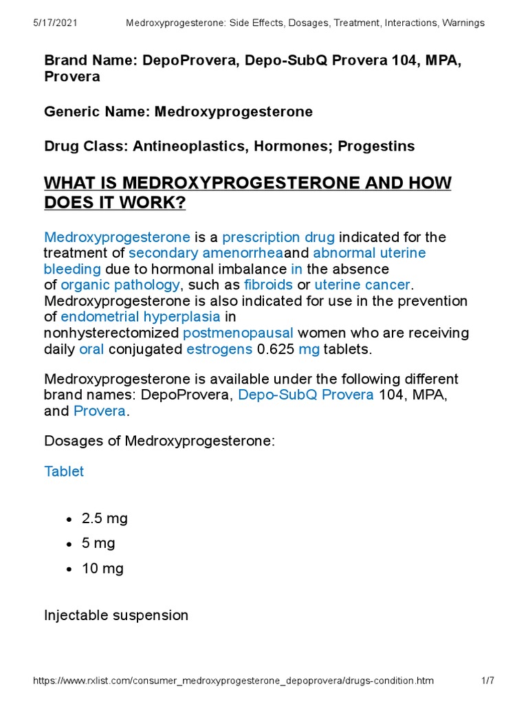 Medroxyprogesterone Acetate Dosing Information | PDF | Diseases And ...