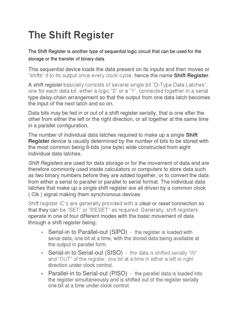 The Shift Register | PDF | Electrical Engineering | Digital Electronics