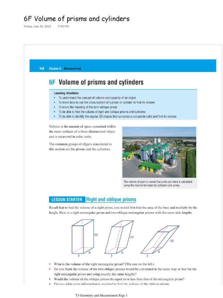 6F Volume of Prisms and Cylinders | PDF | Home & Garden