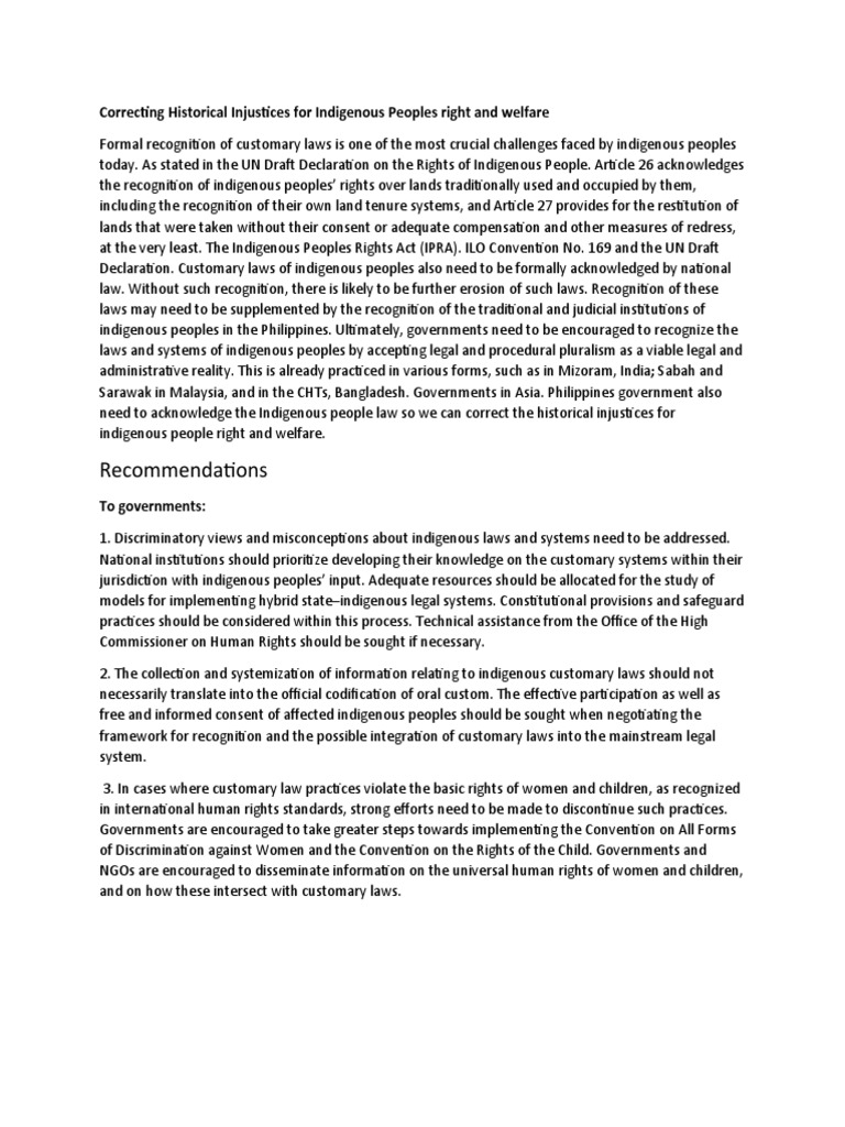 Correcting Historical Injustices For Indigenous Peoples Right and ...