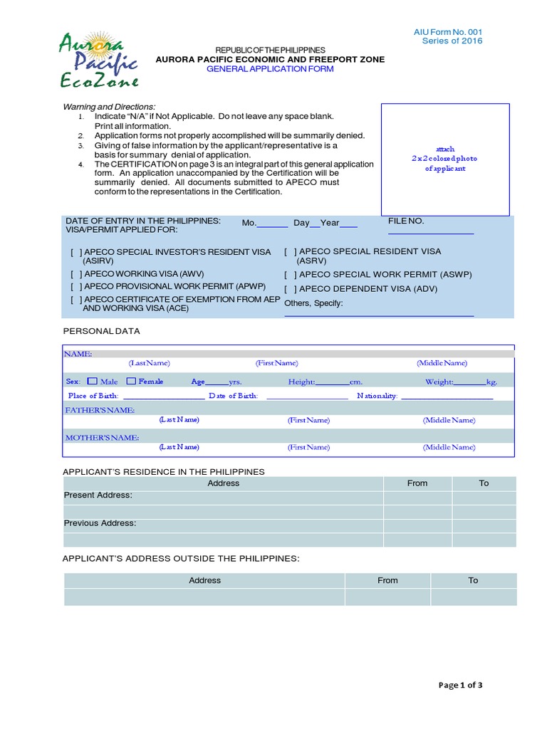 08-Aiu Form 001 | PDF | Travel Visa | Government And Personhood