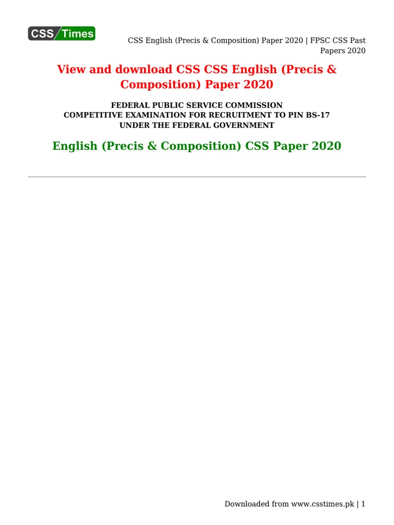View and Download CSS CSS English (Precis & Composition) Paper 2020 | PDF