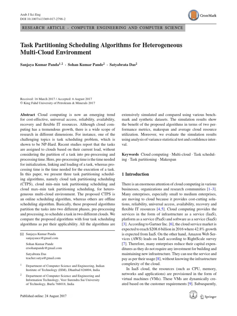 Task Partitioning Scheduling Algorithms For Heterogeneous Multi Cloud Environment Pdf Cloud