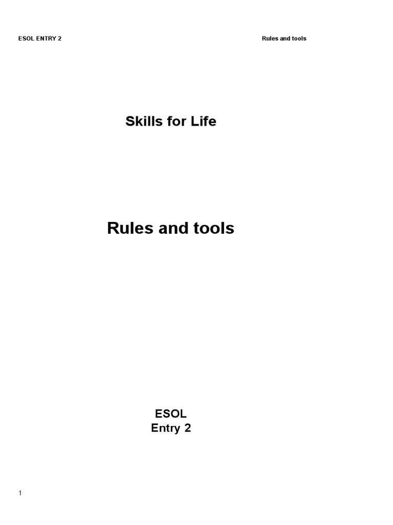 ESOL Learner Materials - Entry 2 Rules and Tools | PDF | Verb | English ...