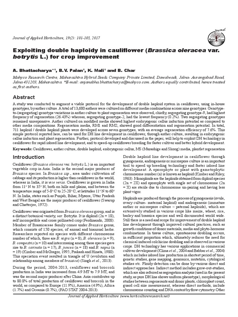 Exploiting Double Haploidy in Cauliflower (Brassica Oleracea Var ...