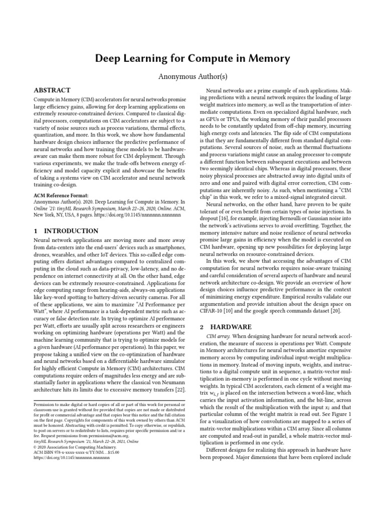 Deep Learning For Compute in Memory | Download Free PDF | Analog To ...