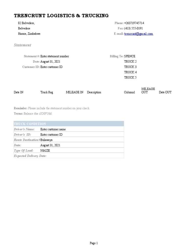 Trencrunt Logistics & Trucking: Statement | PDF