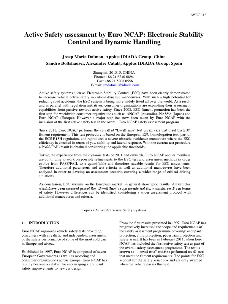 Active Safety Assessment by Euro NCAP: Electronic Stability Control and ...