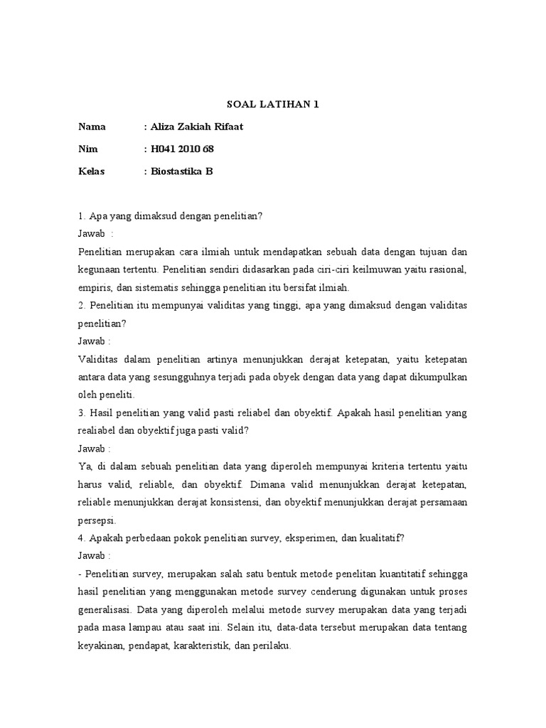 Soal Latihan 1 Biosta Kia | PDF