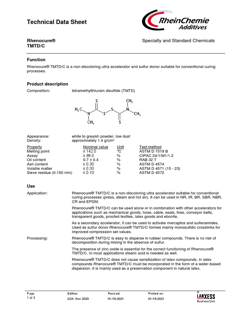 5 Rhenocure TMTD C | PDF | Natural Rubber | Sulfur