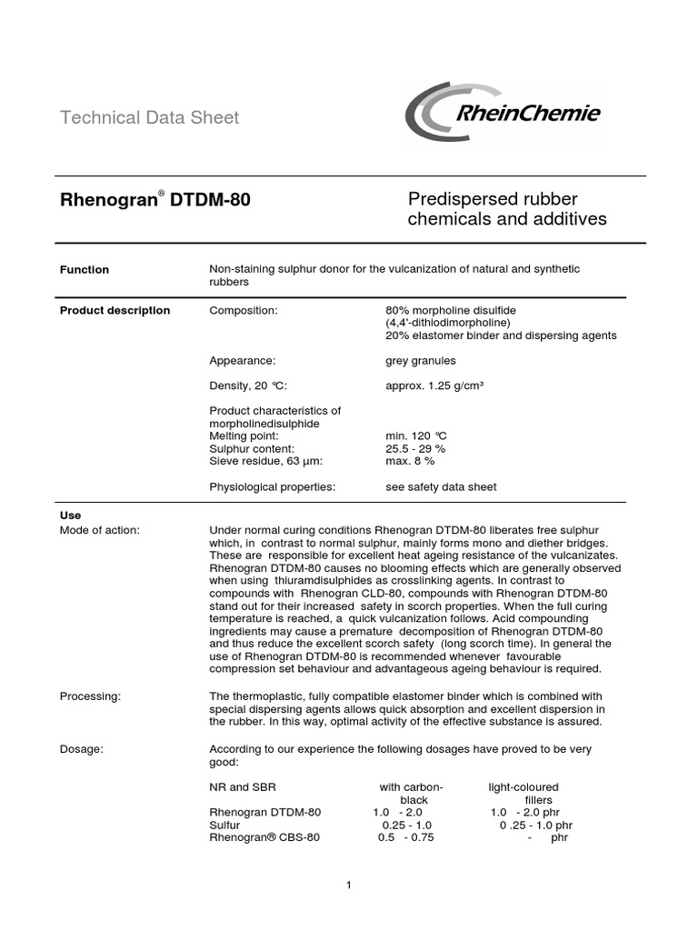 DTDM-80 Predispersed Rubber Chemicals and Additives: Technical Data ...