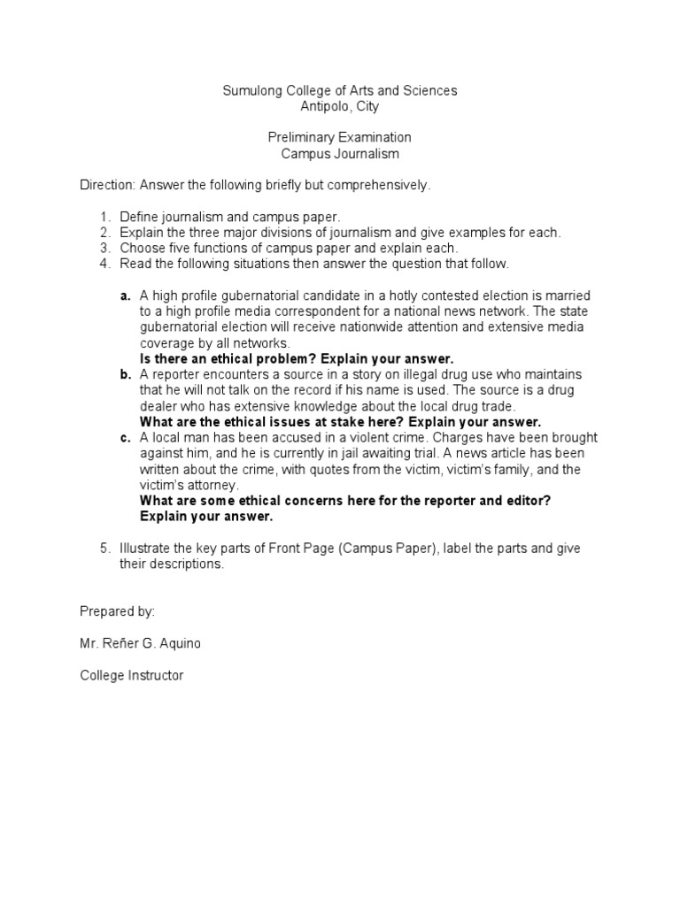 Campus Journalism Exam Guide | PDF