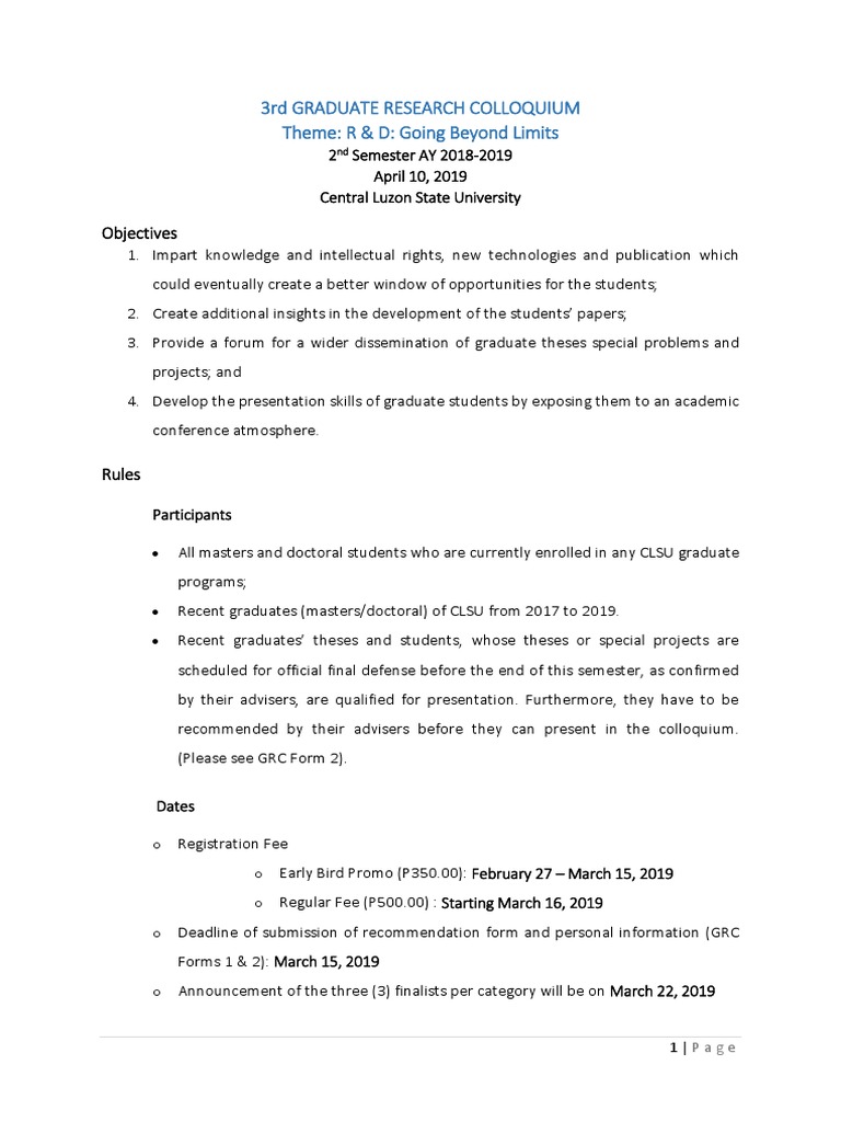 3rd Graduate Research Colloquium 2019 | PDF | Thesis | Graphics