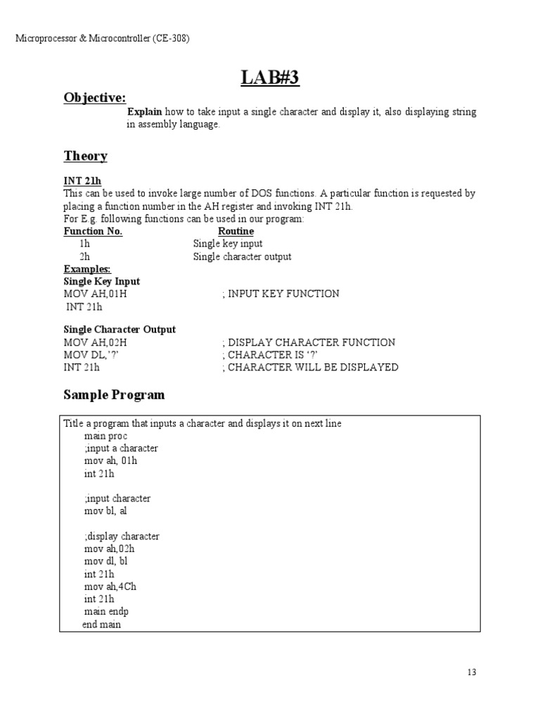 A Program to Take Input a Single Character and Display It, as well as Display a String in ...