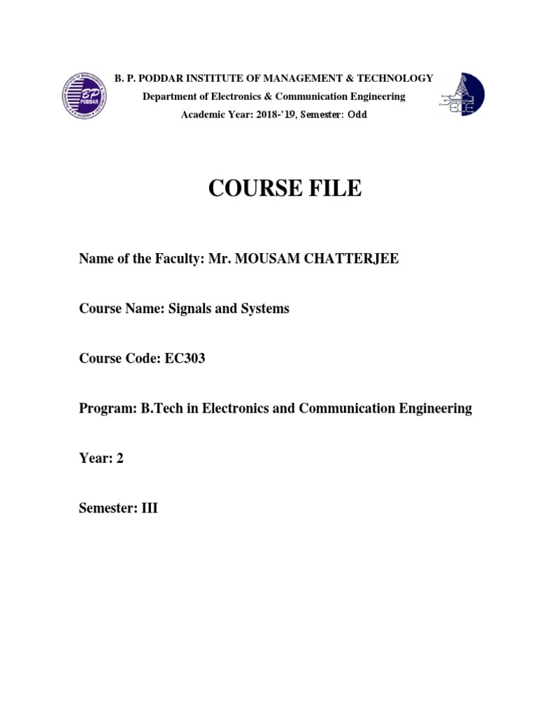 Course File: Name of The Faculty: Mr. MOUSAM CHATTERJEE | PDF | Laplace ...