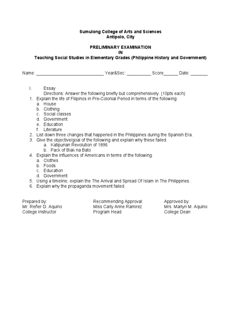 Midterm Exam Teaching Social Studies | PDF