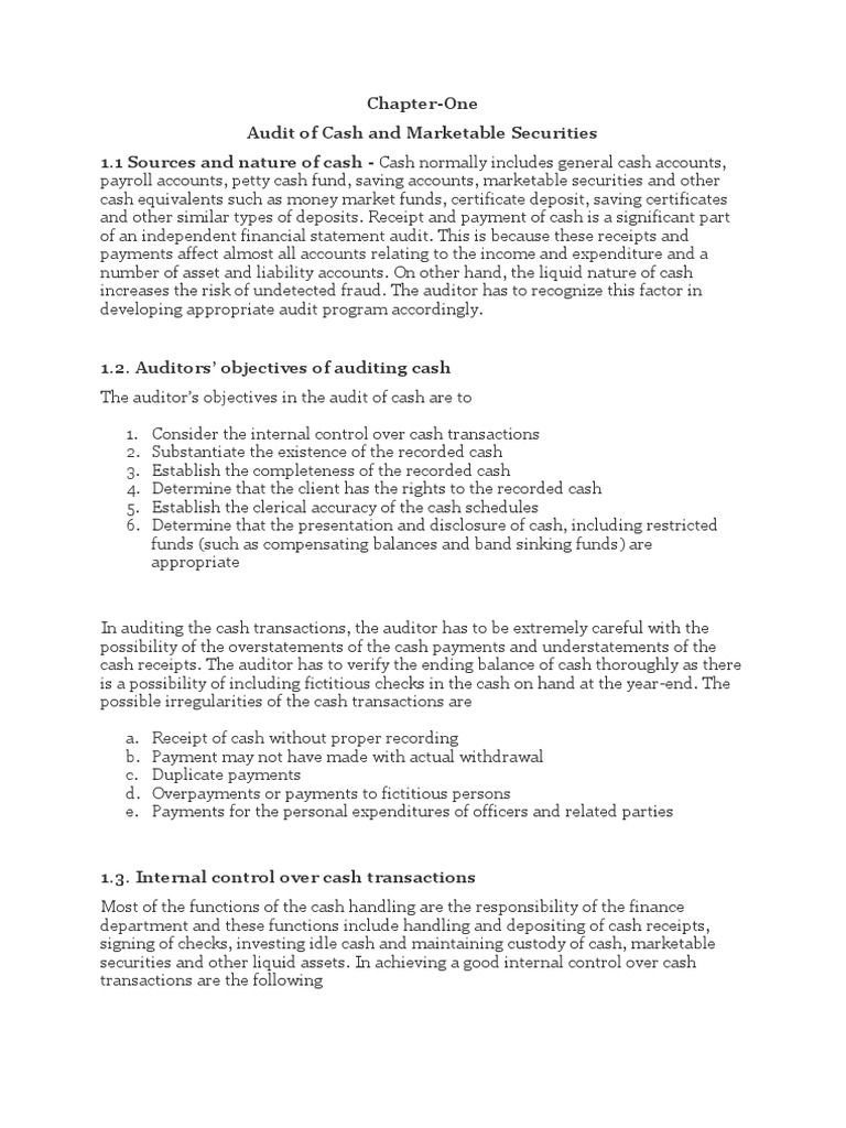 Cash and Marketable Securities-Audit | PDF | Cheque | Audit