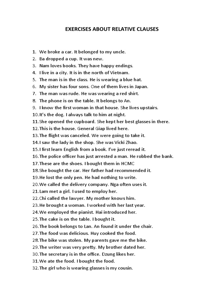 Exercises About Relative Clauses | PDF