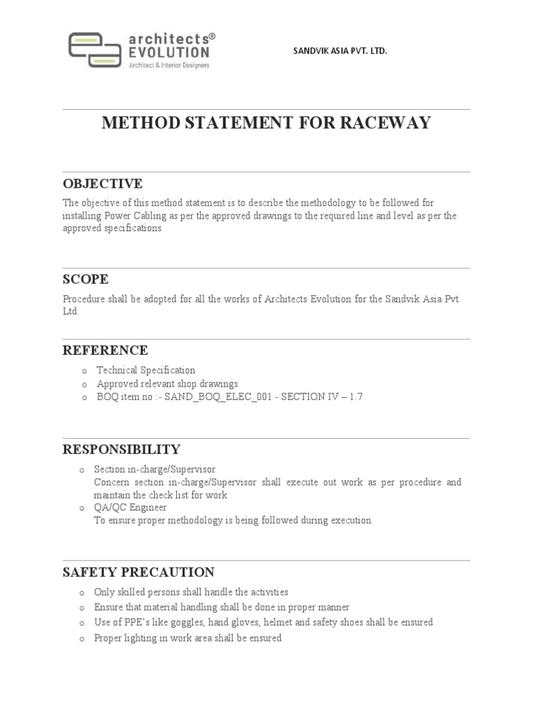 Method Statement For Raceway | PDF
