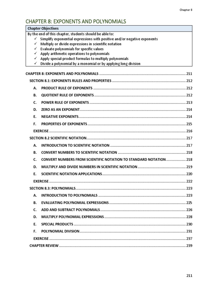 Chapter 8 - Exponents and Polynomials | PDF | Polynomial | Exponentiation