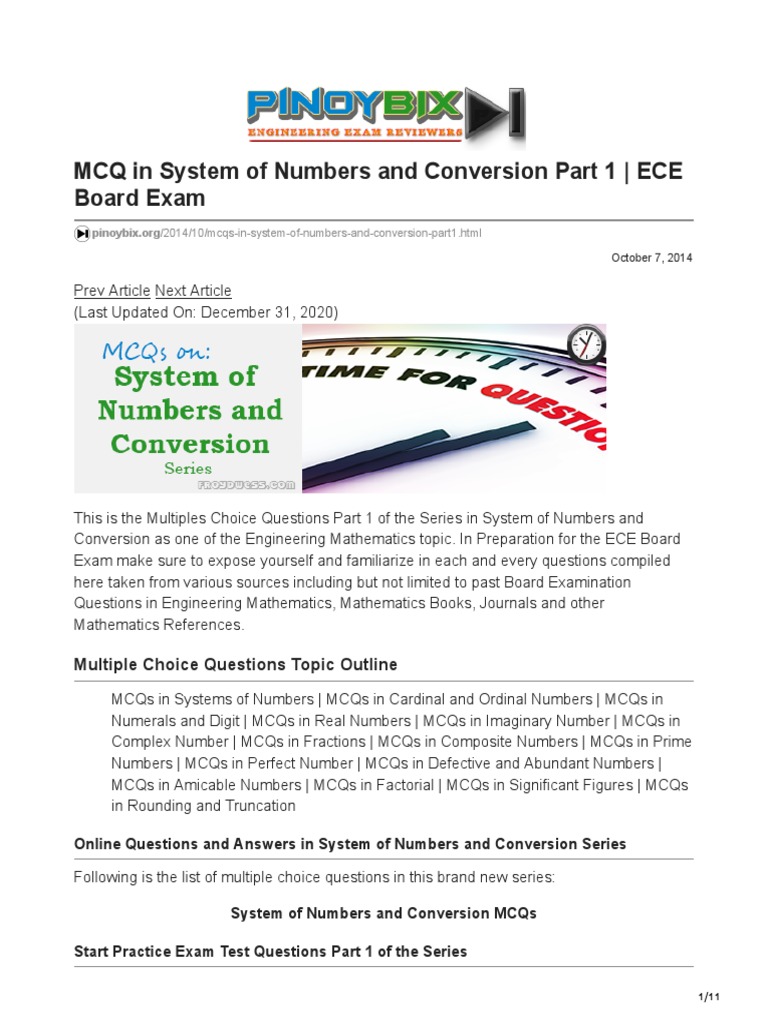 MCQ in System of Numbers and Conversion Part 1 - ECE Board Exam | PDF ...