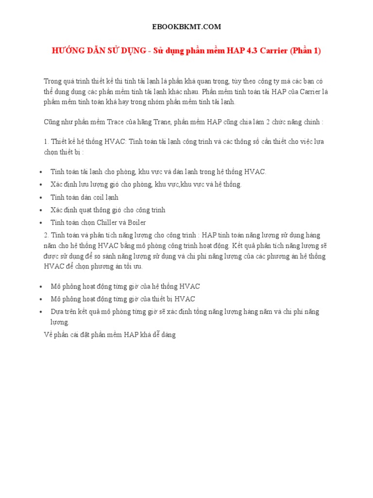 Hướng dẫn sử dụng phần mềm tính toán tải lạnh HAP - Carrier | PDF