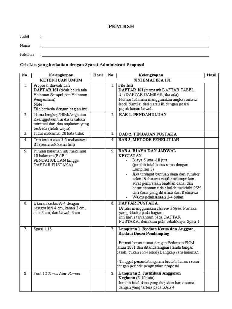 Checklist PKM RSH | PDF