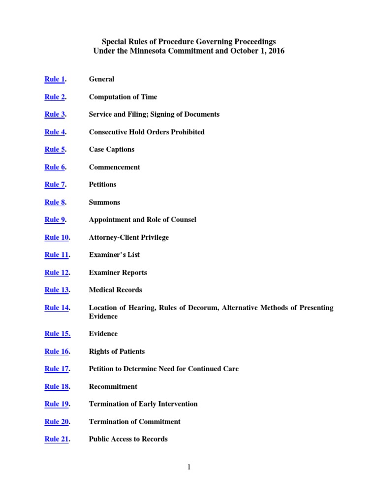 Minnesota Commitment Rules | PDF | Discovery (Law) | Medical Record
