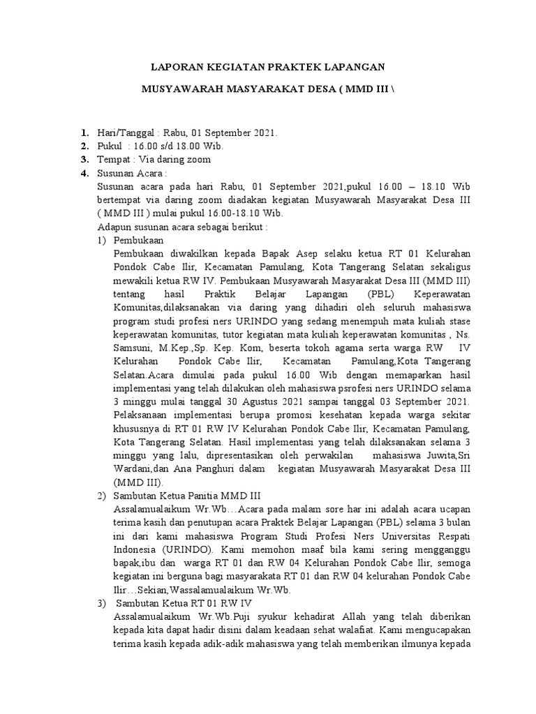 Laporan Kegiatan Praktek Lapangan MMD III | PDF
