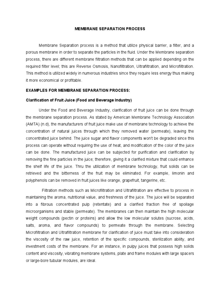 Membrane Separation Process | PDF | Membrane | Membrane Technology