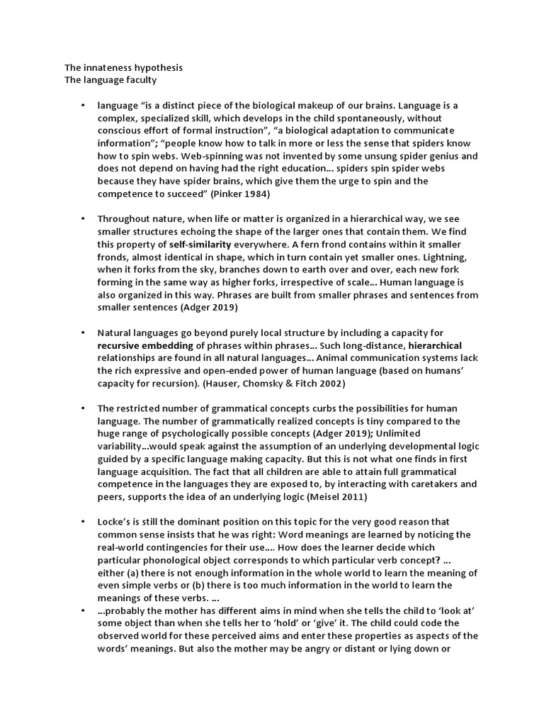 The Innateness Hypothesis | PDF | Language Acquisition | Syntax