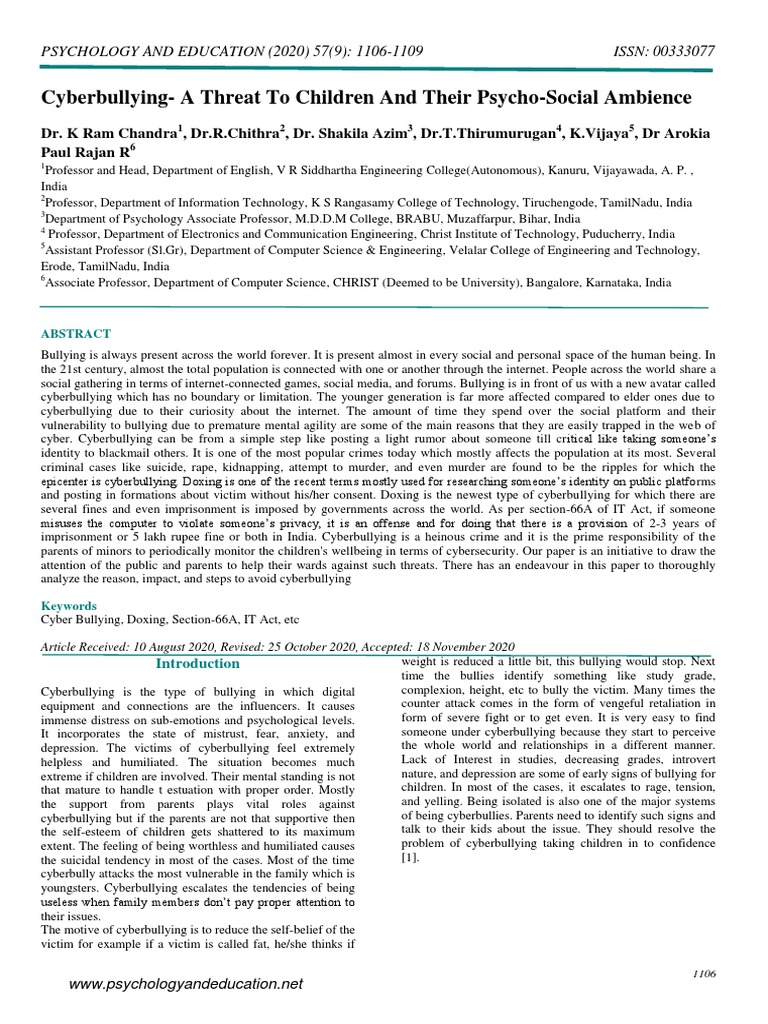 The Impact of Cyberbullying on Children's Psycho-Social Development and ...